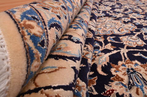 Persian Nain Blue Rectangle 10x14 ft Wool Carpet 105891 | SKU 105891