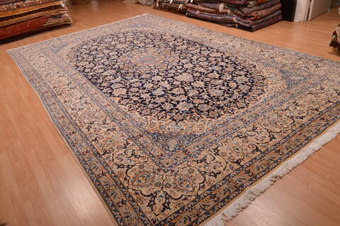 Persian Nain Blue Rectangle 10x14 ft Wool Carpet 105891 | SKU 105891