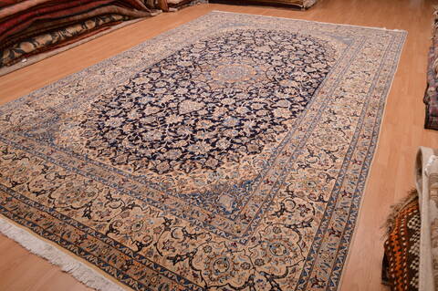 Persian Nain Blue Rectangle 10x14 ft Wool Carpet 105891 | SKU 105891