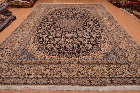 Persian Nain Blue Rectangle 10x14 ft Wool Carpet 105891 | SKU 105891